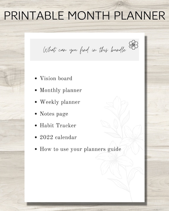 Printable Monthly Planner / Vision Board / Monthly Planner / | Etsy