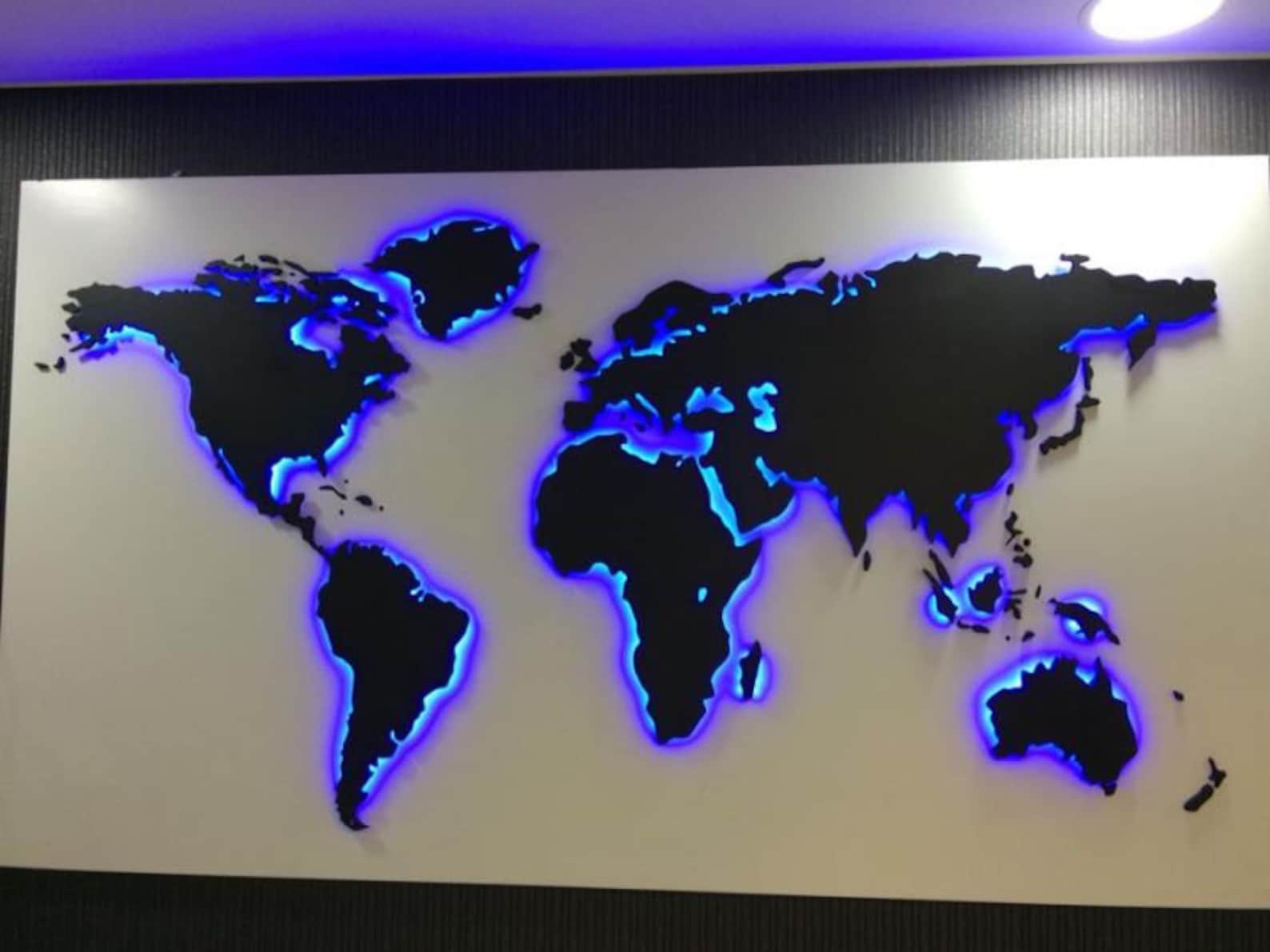 Illuminated World Map Led Light World Map Custom Steel World - Etsy