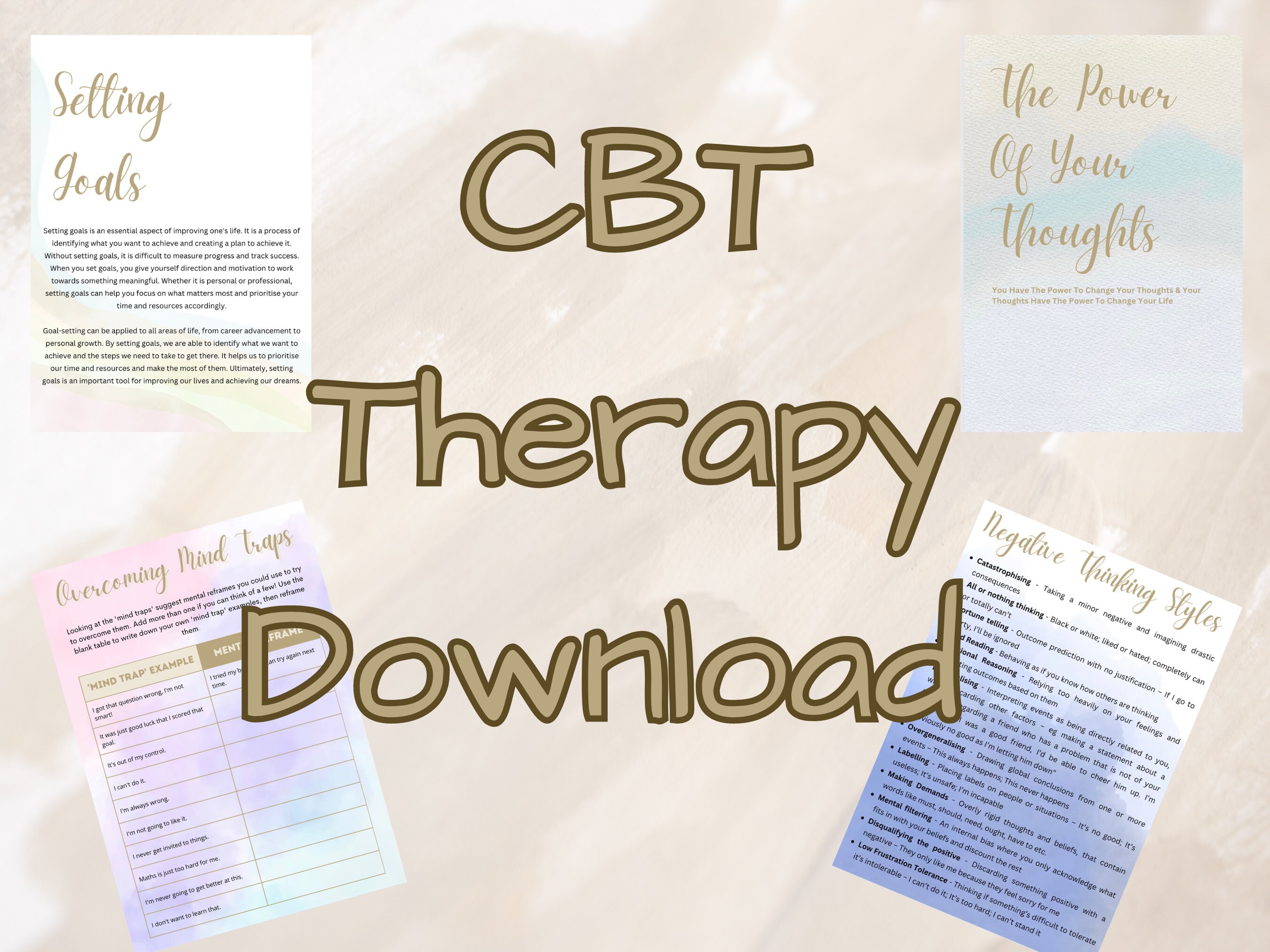 CBT, Therapy Digital Printable Worksheets Water Colours Over 20 Pages ...