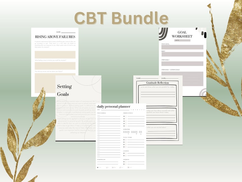 CBT, Therapy Worksheet Bundle, Downloadable and Printable, in Black ...