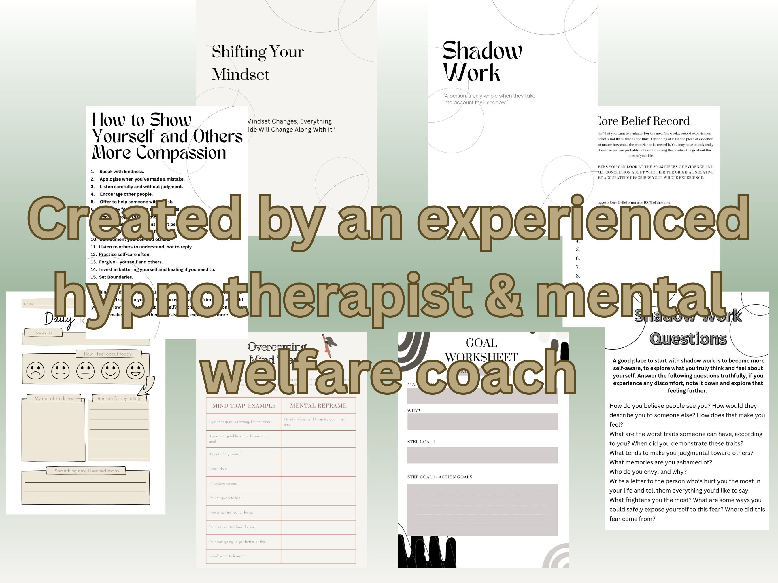 CBT, Therapy Digital Printable Worksheets Sage & Cream Over 20 Pages ...