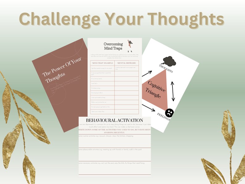 CBT Therapy Digital Printable Worksheets Over 20 Pages Pink. Cognitive ...