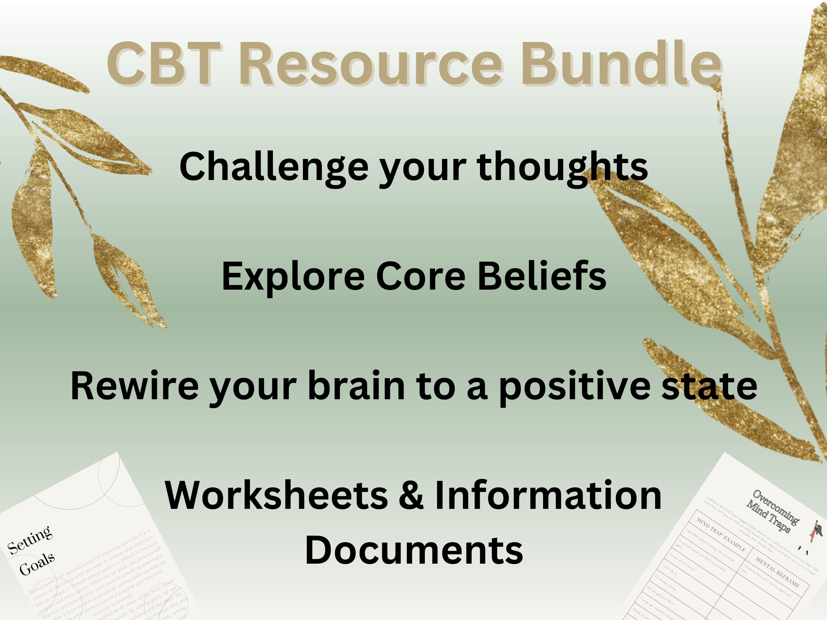 CBT, Therapy Digital Printable Worksheets Sage & Cream Over 20 Pages ...