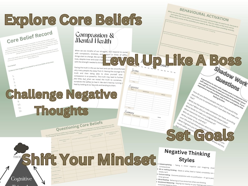 CBT, Therapy Worksheet Bundle, Downloadable and Printable, in Black ...