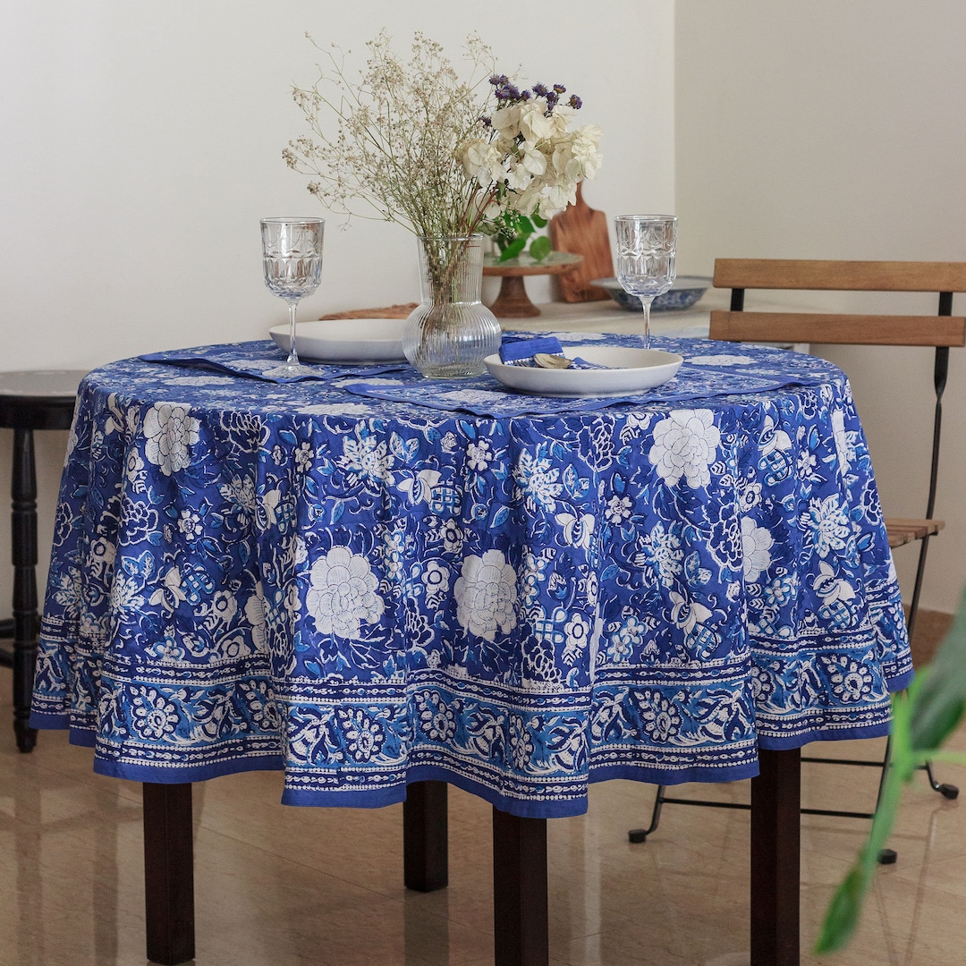 Floral Indian Indigo Blue Hand Block Printed Cotton Table - Etsy