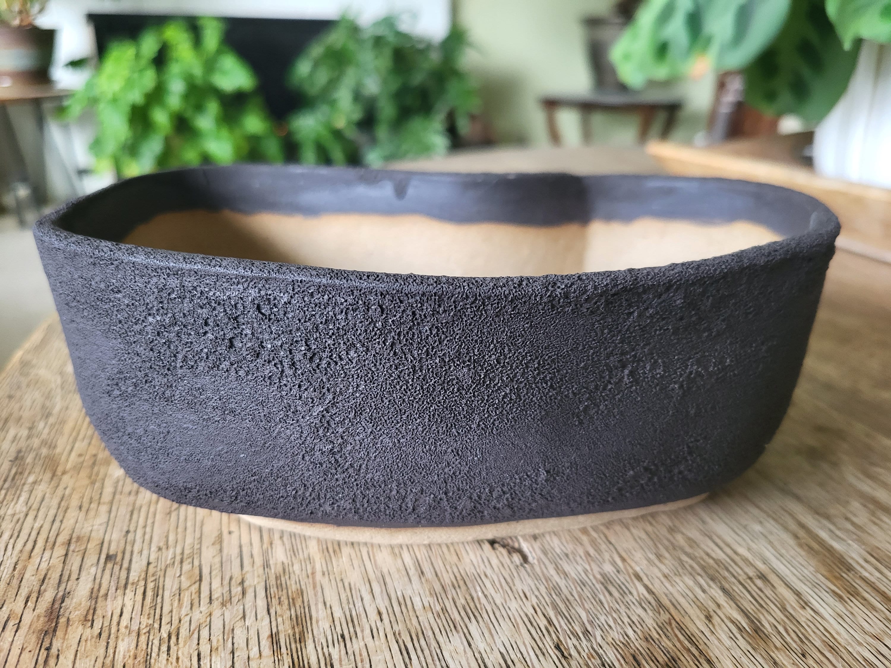 Asymmetric (kidney) Shaped Planter With Charcoal Crater Effect Glaze ...