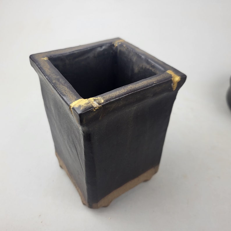Tenmoku Bonsai Pot With Faux Kintsugi - Etsy