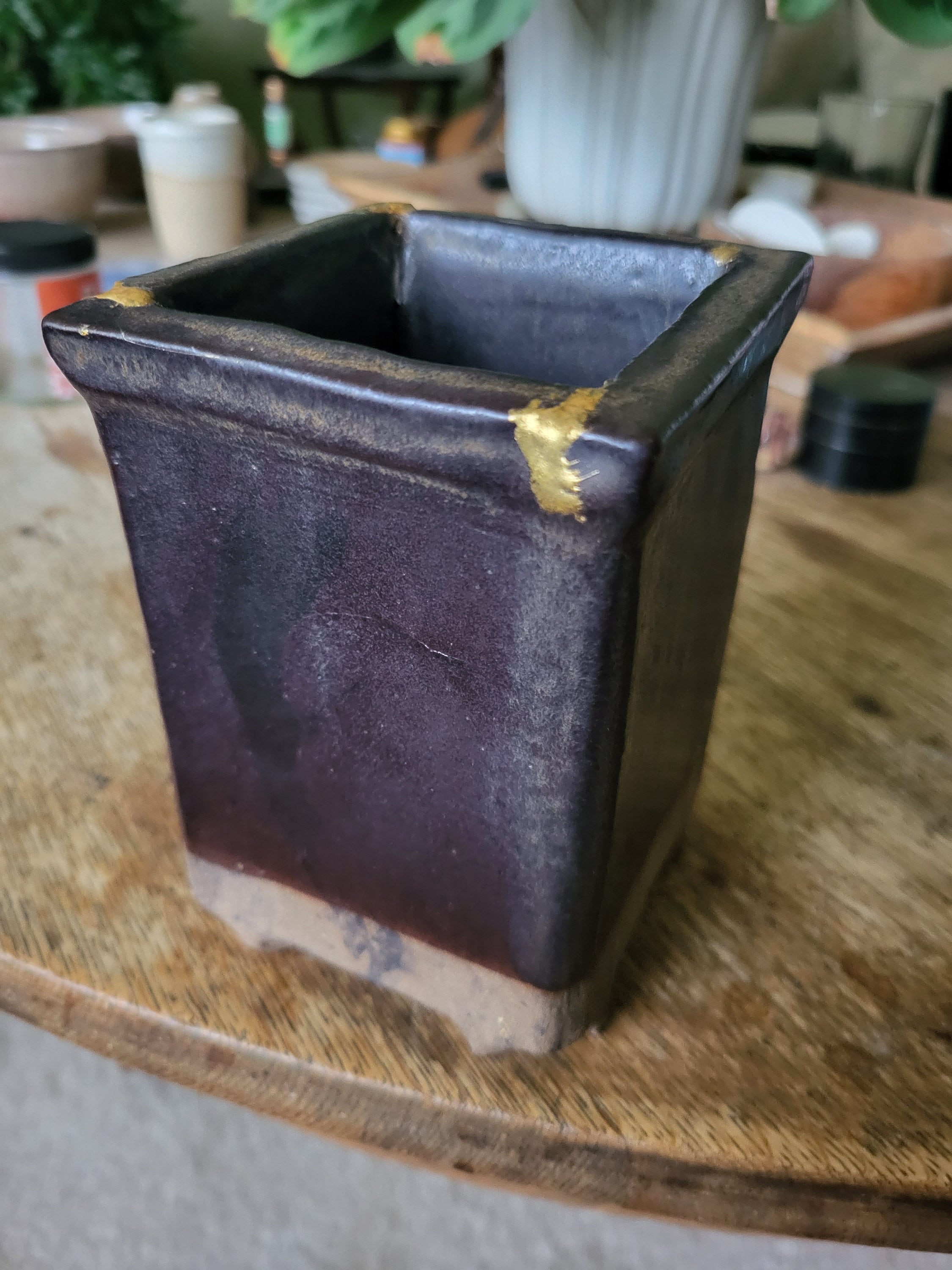 Tenmoku Bonsai Pot With Faux Kintsugi - Etsy