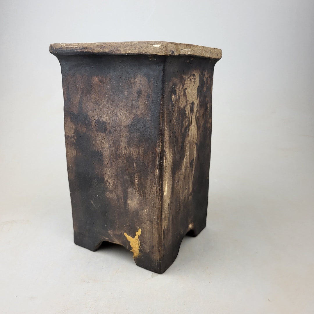8 Tall Cascade Bonsai Pot Black and Buff Unglazed Faux Kintsugi - Etsy