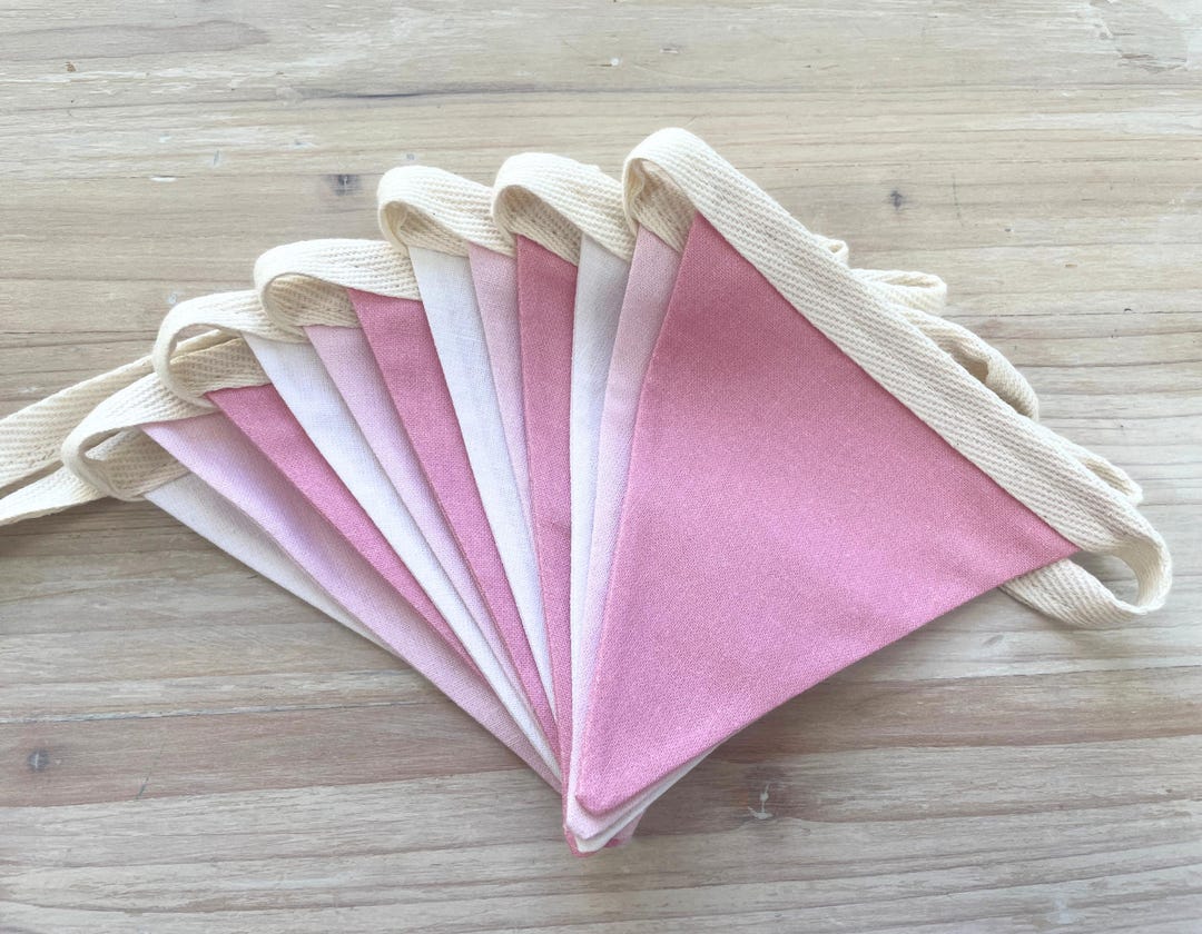 Pink and White Mini Bunting | Premium Cotton | Double-sided | Nursery ...