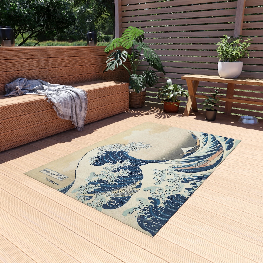 Tsunami Great Wave off Kanagawa by Hokusai Outdoor Rug - Etsy