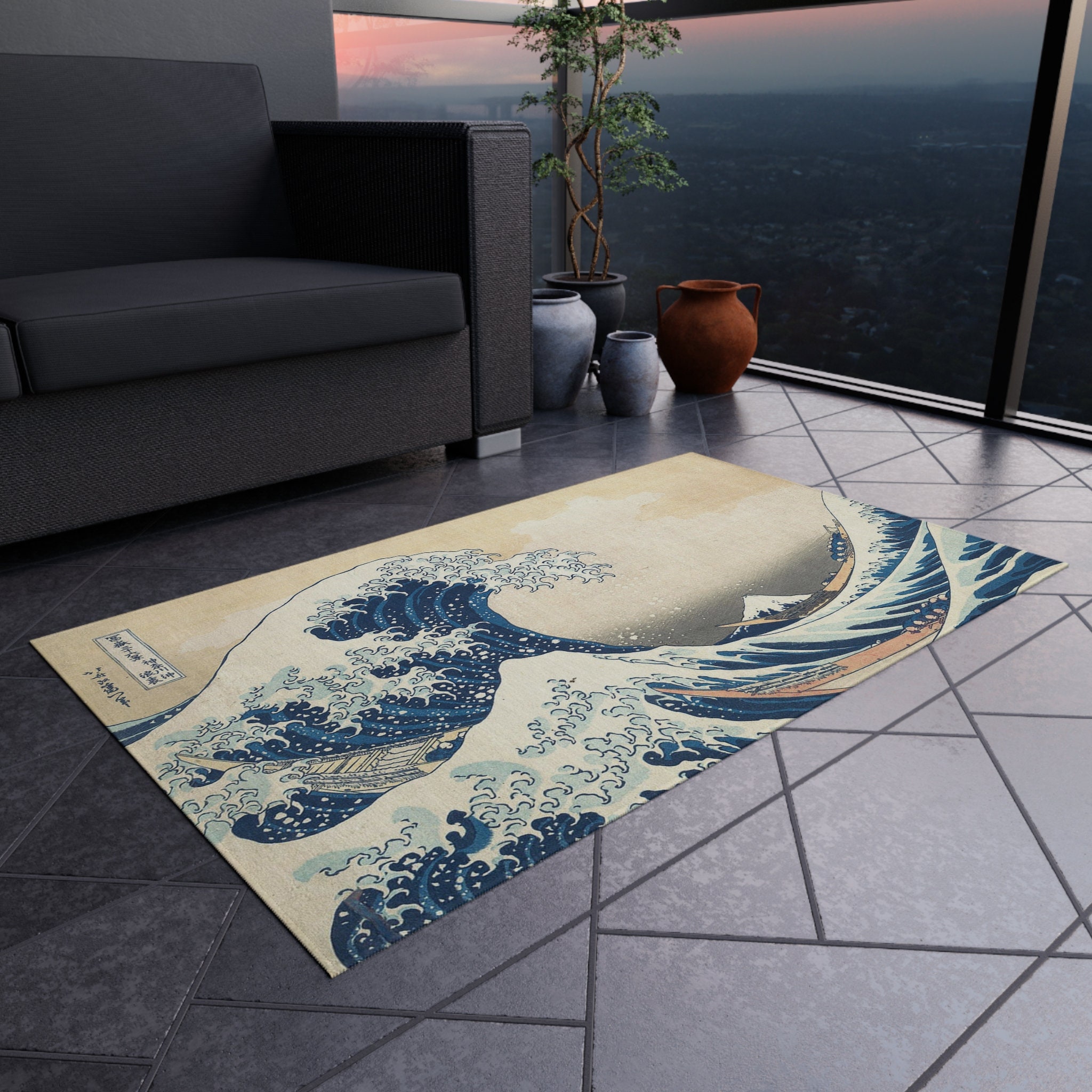 Tsunami Great Wave off Kanagawa by Hokusai Outdoor Rug - Etsy