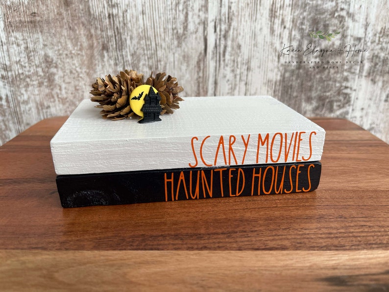 Scary Movies + Haunted Houses Book Stack | Halloween Decor | Tiered ...