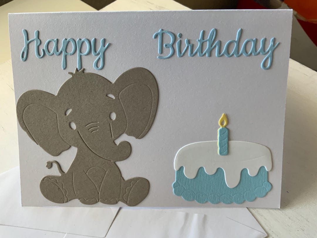 First Birthday Card Handmade: Die Cut Elephant - Etsy