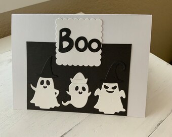 Ghost Halloween Card, Handmade Greeting Card, Spooky Halloween Blank ...