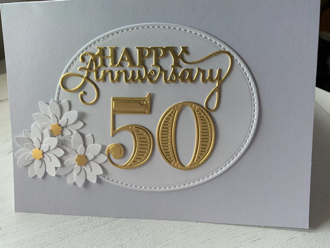 Golden 50th Anniversary Card - Etsy
