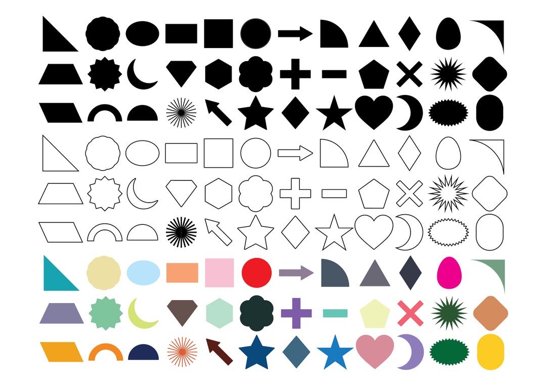 BASIC SHAPES SVG, Instant Download, Pack Bundle, Basic Shape Outline ...