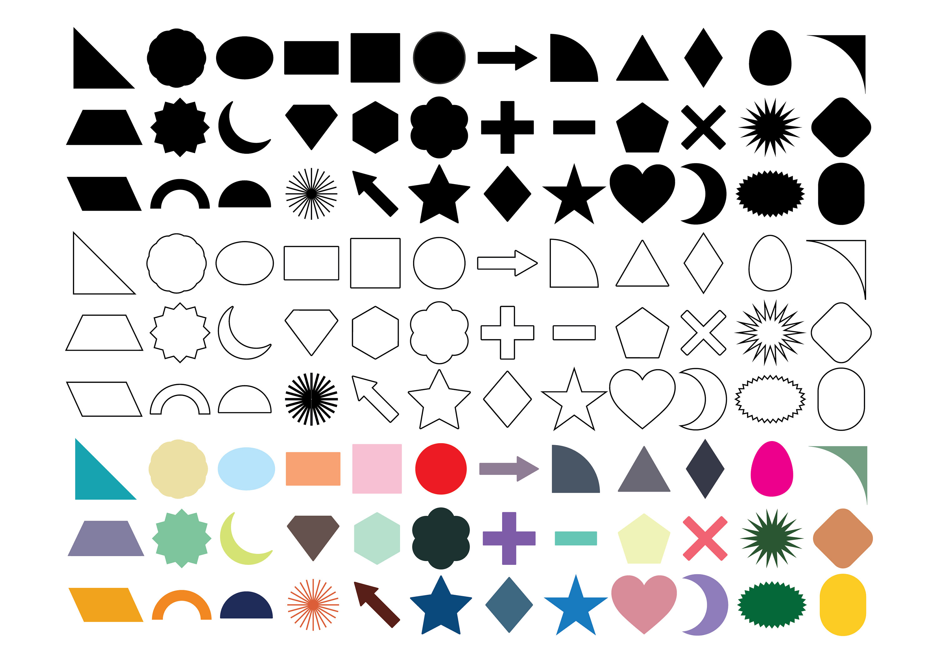 Basic Shapes SVG Bundle: Geometric Outline Cut Files (digital Download ...