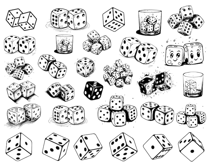 Dice Outline Clipart SVG, Game Pieces Vector Art, Gambling, Casino Cut ...
