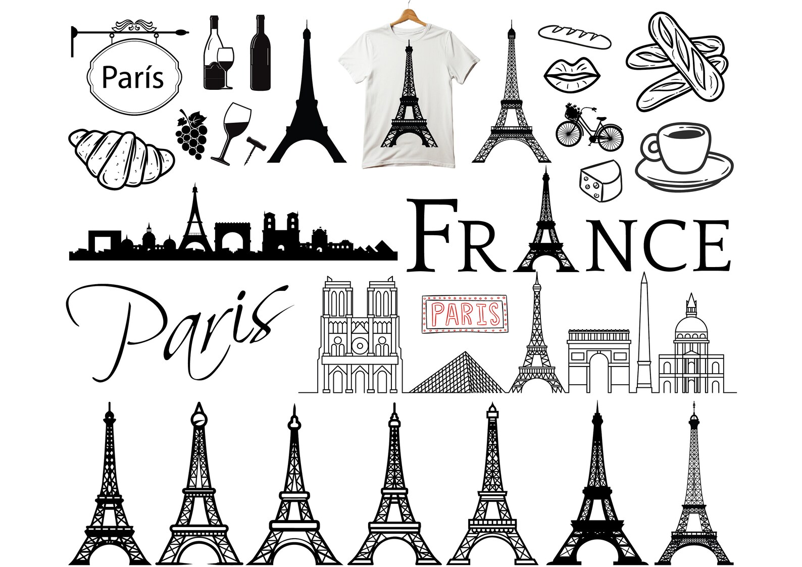 Paris SVG Bundle: Eiffel Tower, France Travel Designs (digital Download ...