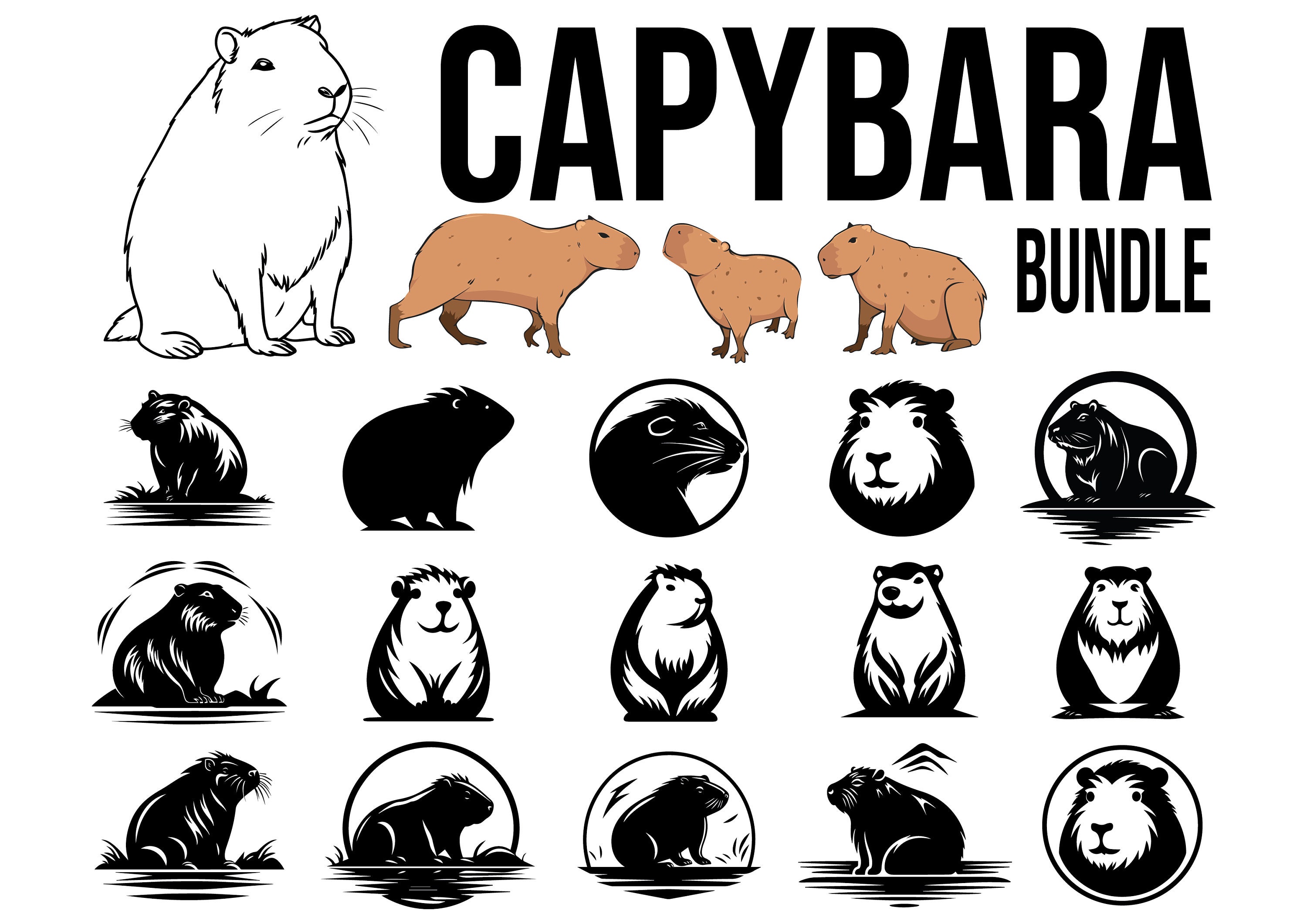 CAPYBARA BUNDLE SVG, Capybara Svg, Lindo Capybara Svg, Cerdo de agua, Capybara Clipart ...