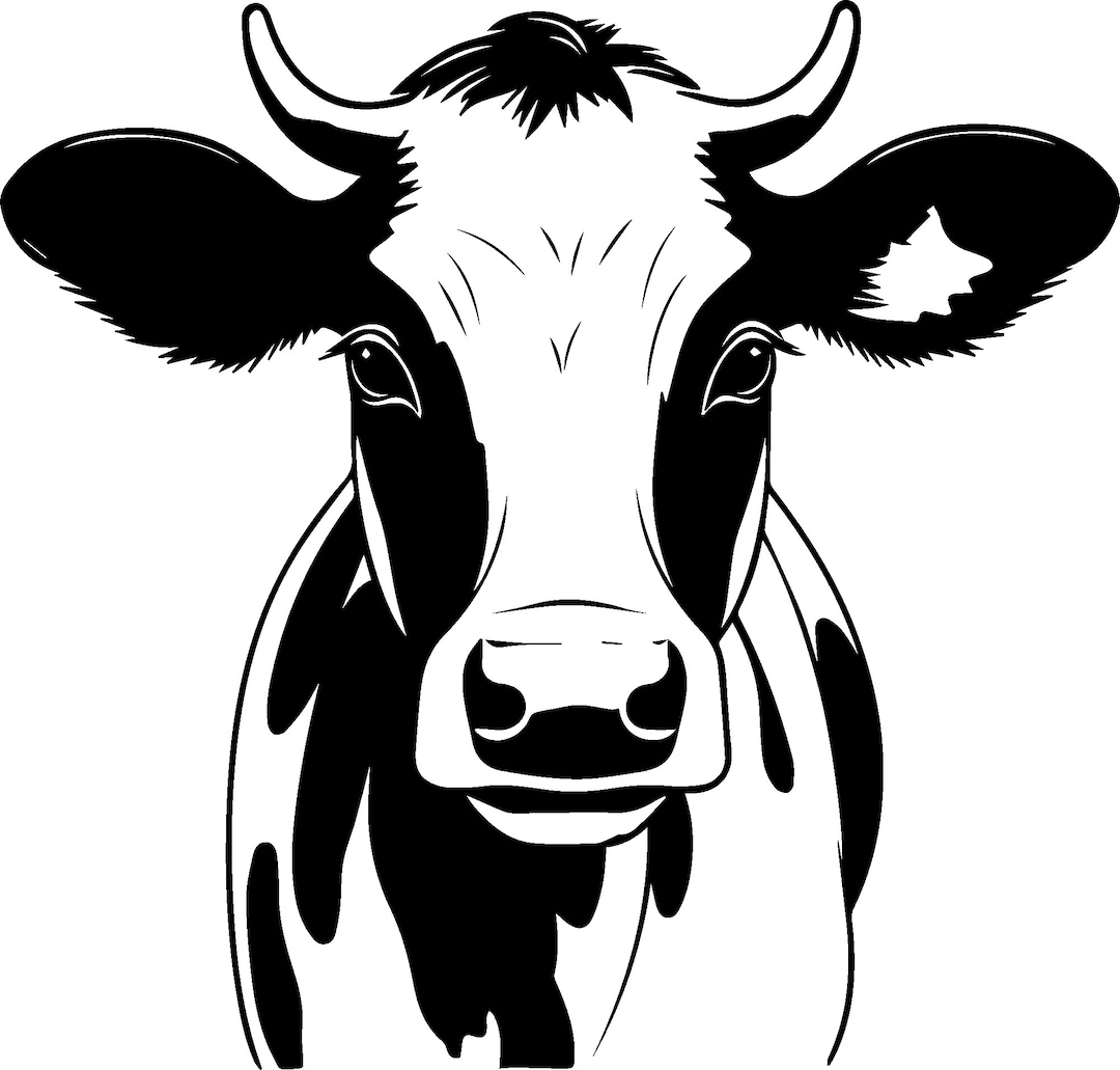 Cow Face SVG Graphic, Farm Animal Digital Download, Black and White Cow ...