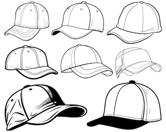 Baseball Hat Cap Clipart Set / Front and Side / Outline & Stamp ...