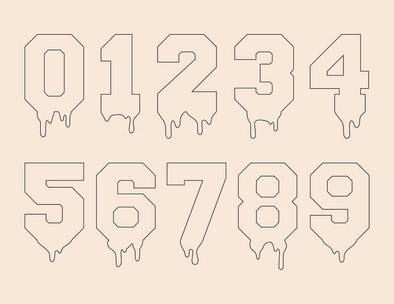 Sport Outline Numbers SVG DRIPPING Numbers SVG Sport - Etsy