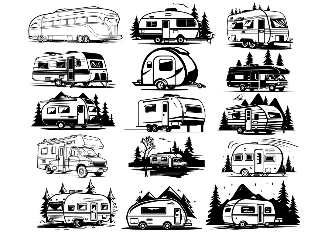 Motorhome SVG, Caravan SVG, Camping SVG, Mountain Scene, Camper Life ...