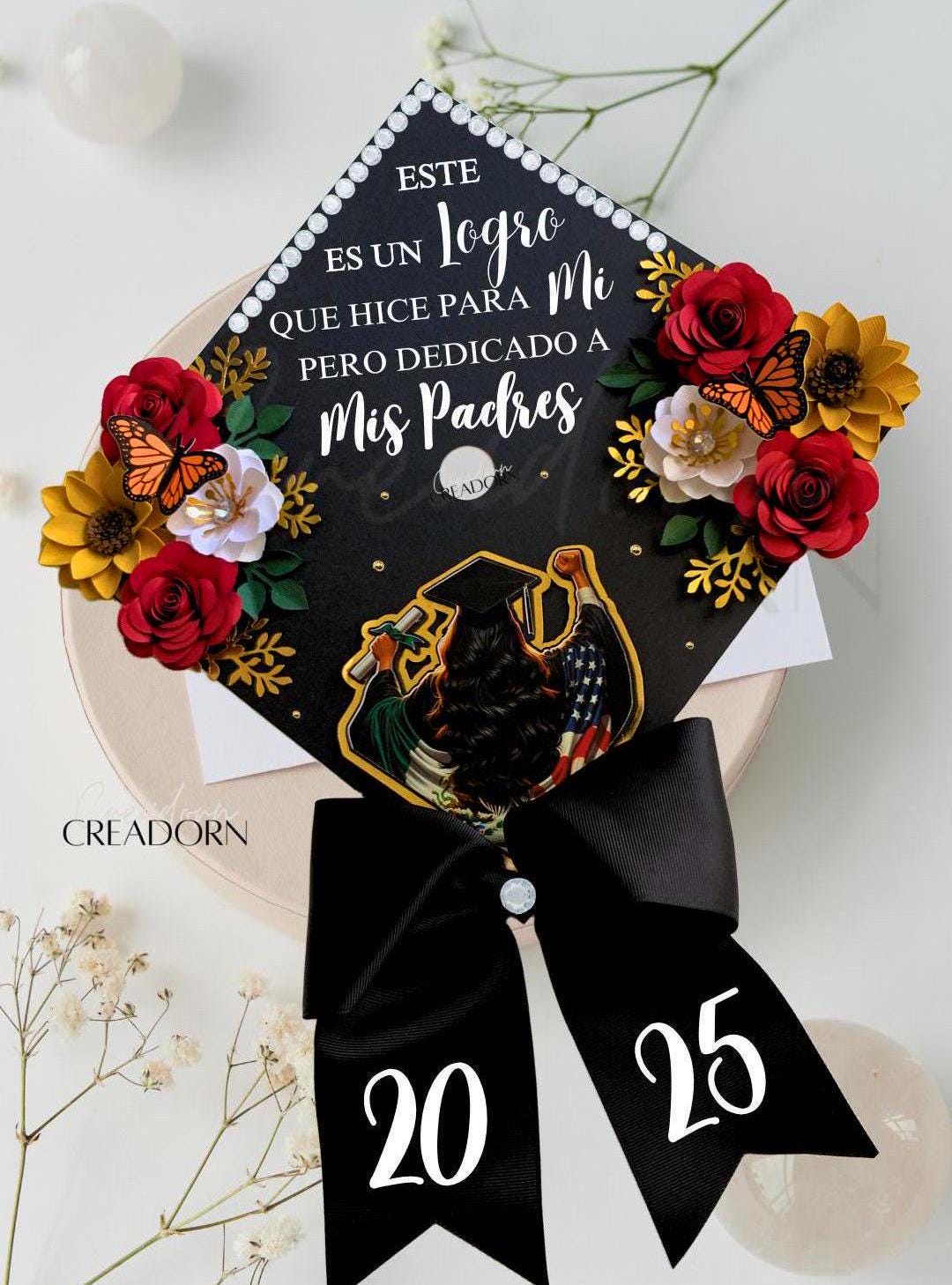 Graduation Cap Topper, First Generation, Mexican American Floral Custom ...