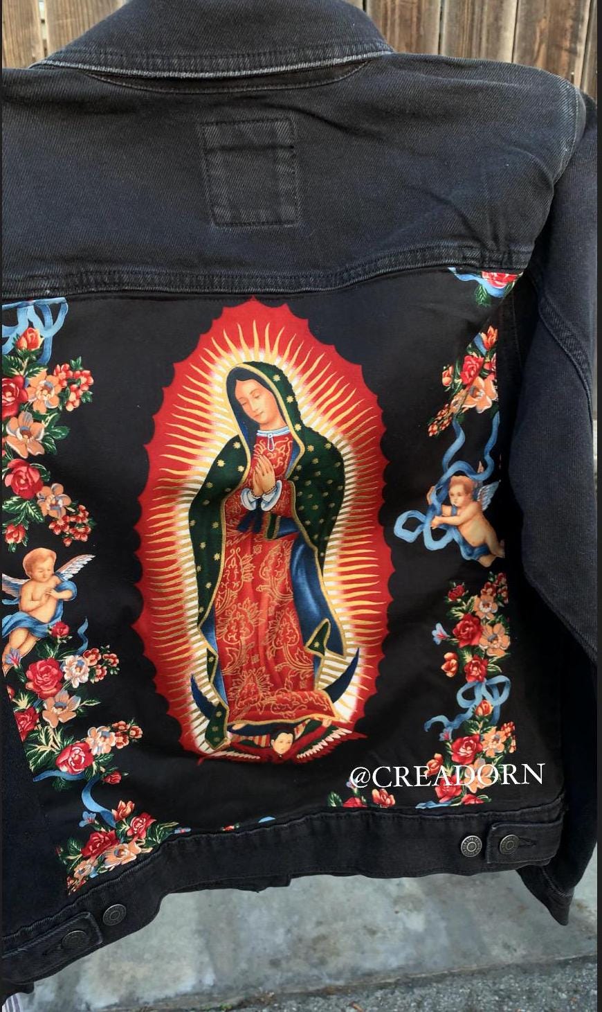 Virgen De Guadalupe Denim Jacket: Stitched Virgin Mary Outwear - Etsy