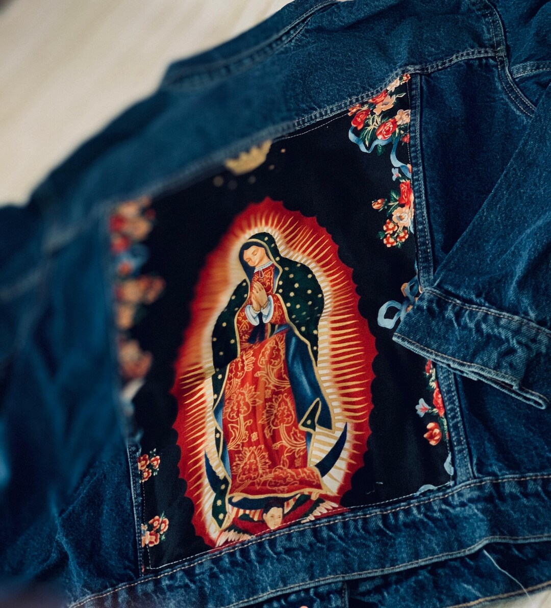 Virgen De Guadalupe Denim Jacket: Stitched Virgin Mary Outwear - Etsy