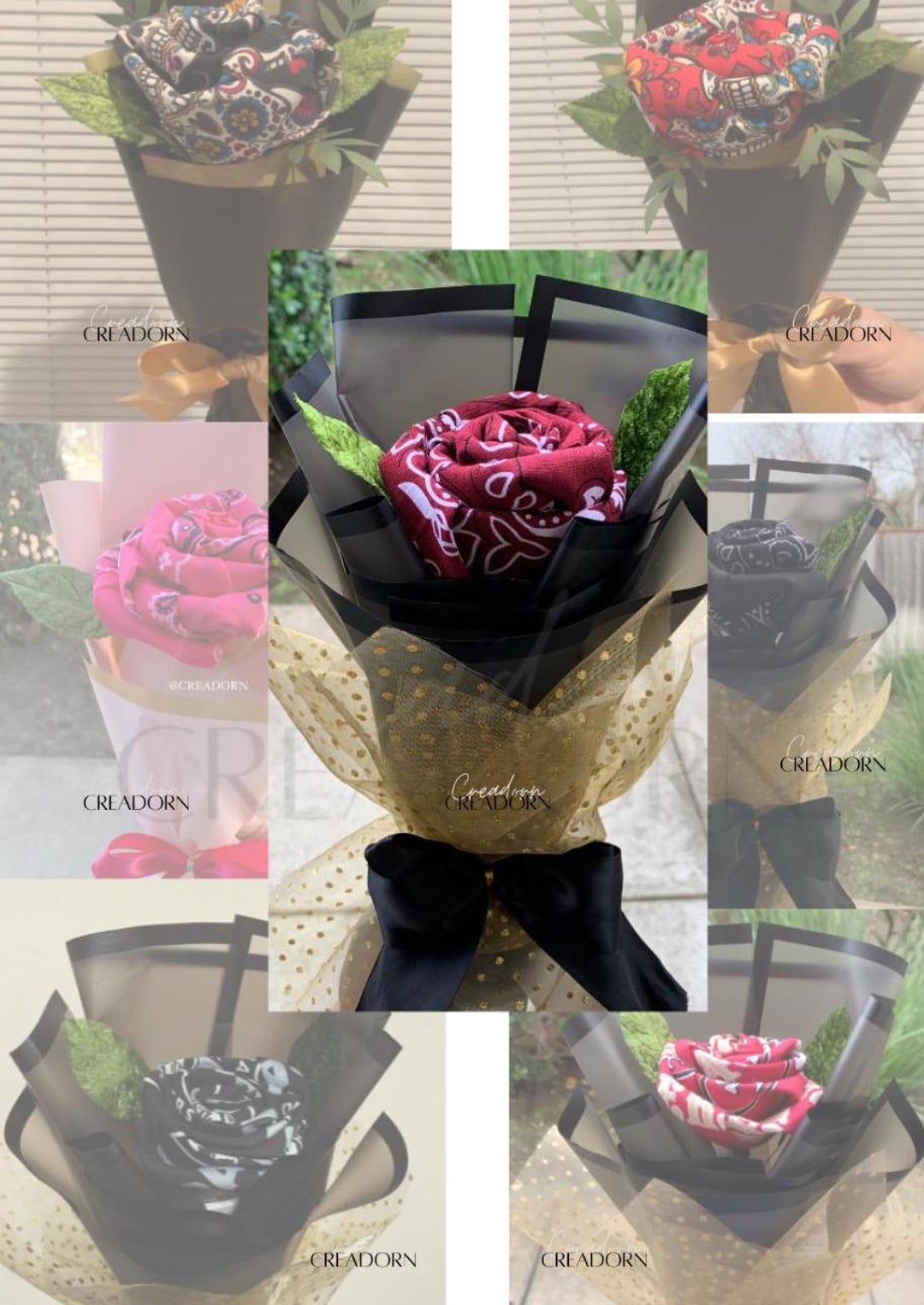 Eternal Forever Bouquet, Paisley Bandana Rose, Fabric Print Flower ...