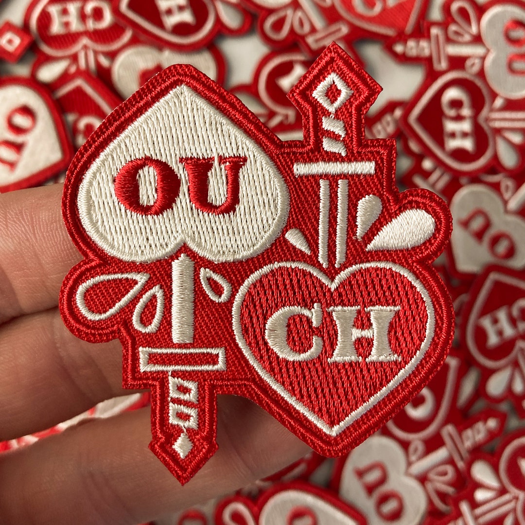 OUCH Iron-on Patch, Embroidery for Jacket, Denim, Backpack Love Patch ...