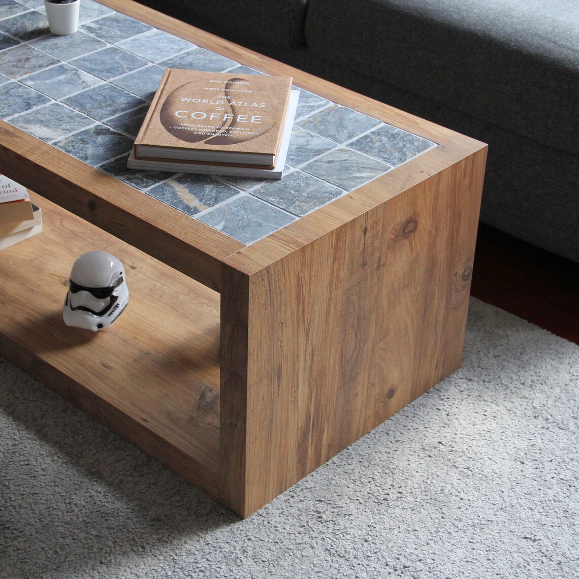 Tiled Wood Coffee Table/shoe Rack Oaken - Etsy