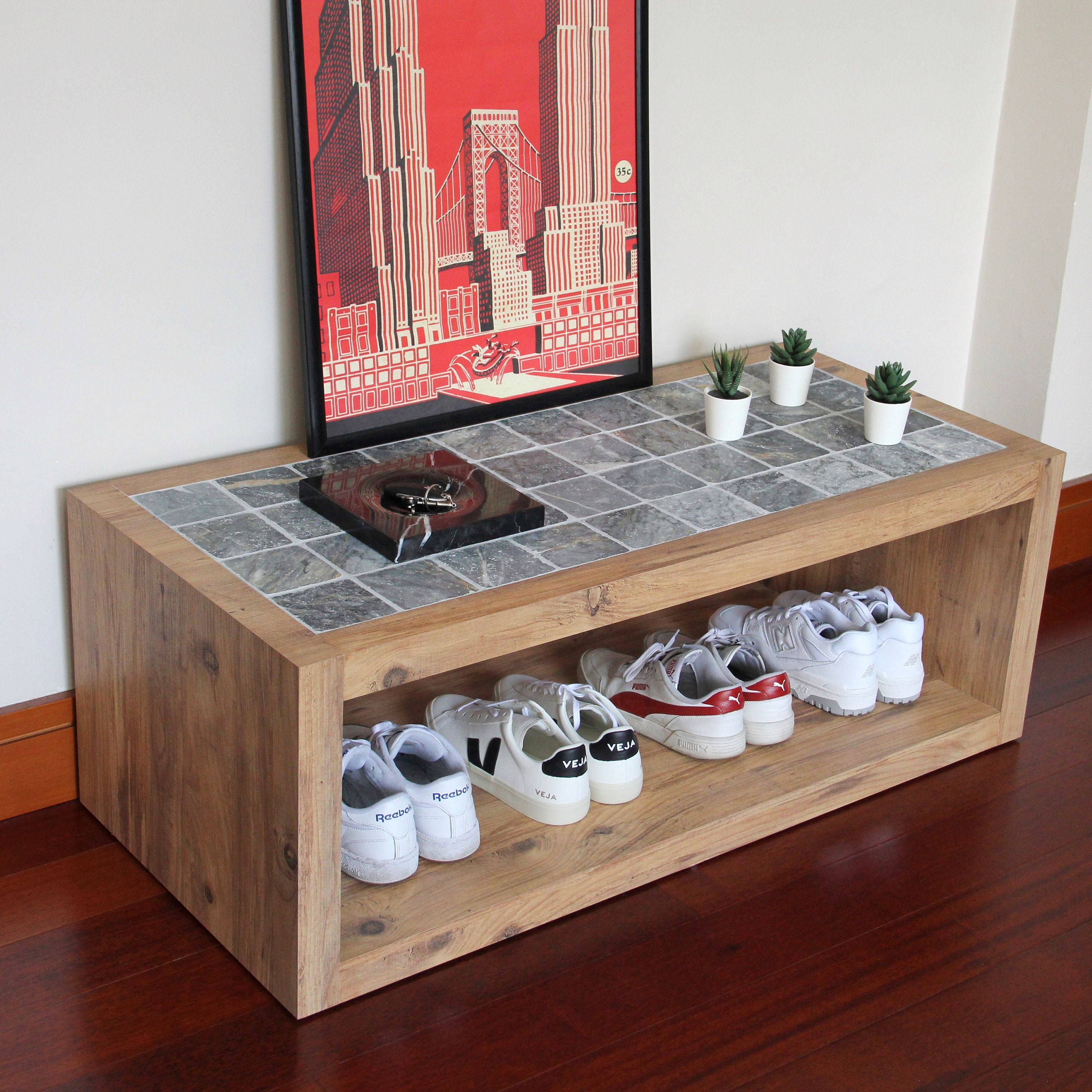 Tiled Wood Coffee Table/shoe Rack Oaken - Etsy