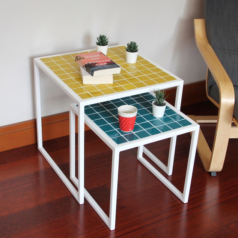 Tiled Metal Side Table 2 Pieces, Twin - Etsy