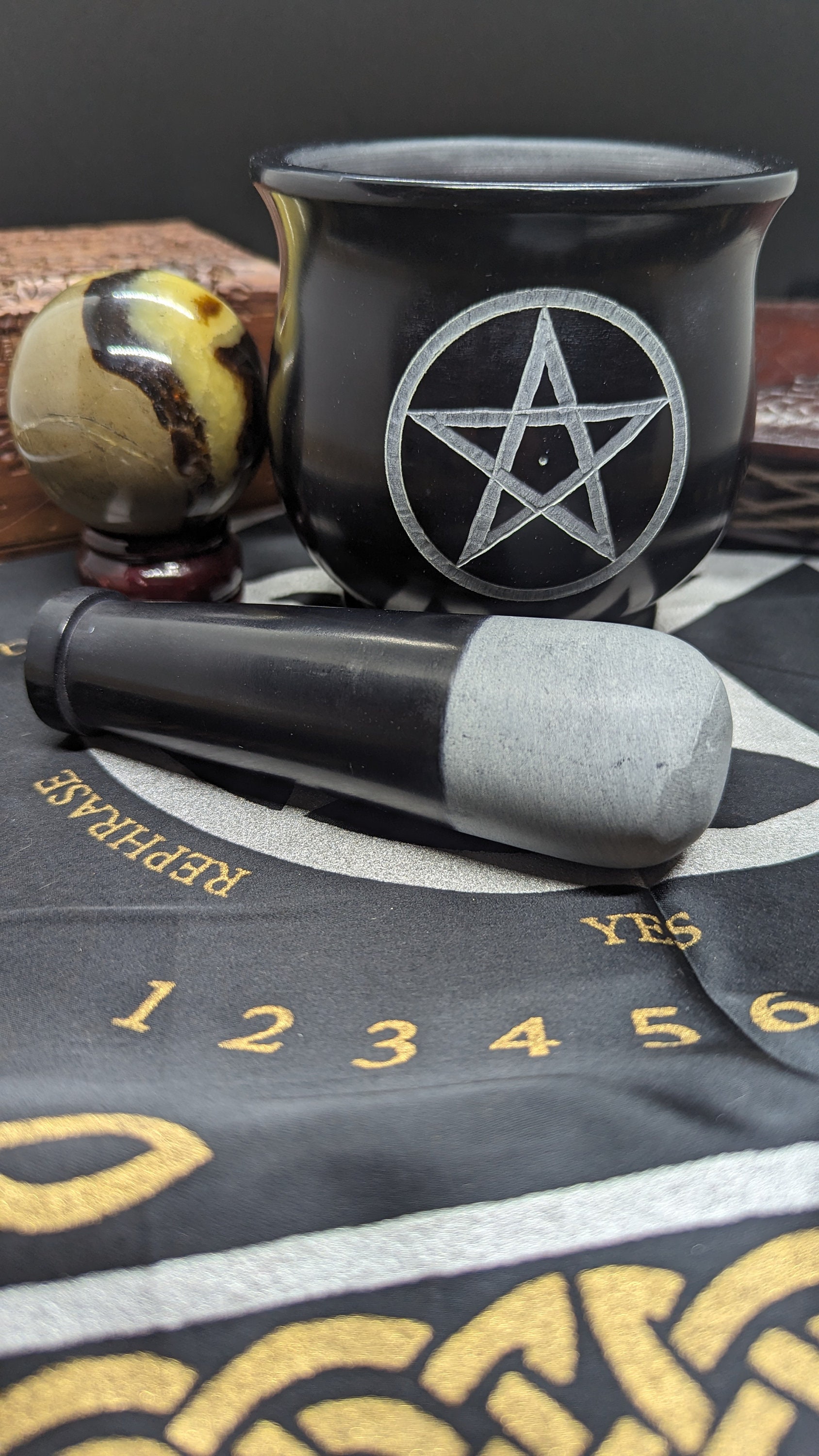 Black Pentagram Mortar and Pestle Mortar Pestle, Altar Tools, Wiccan ...