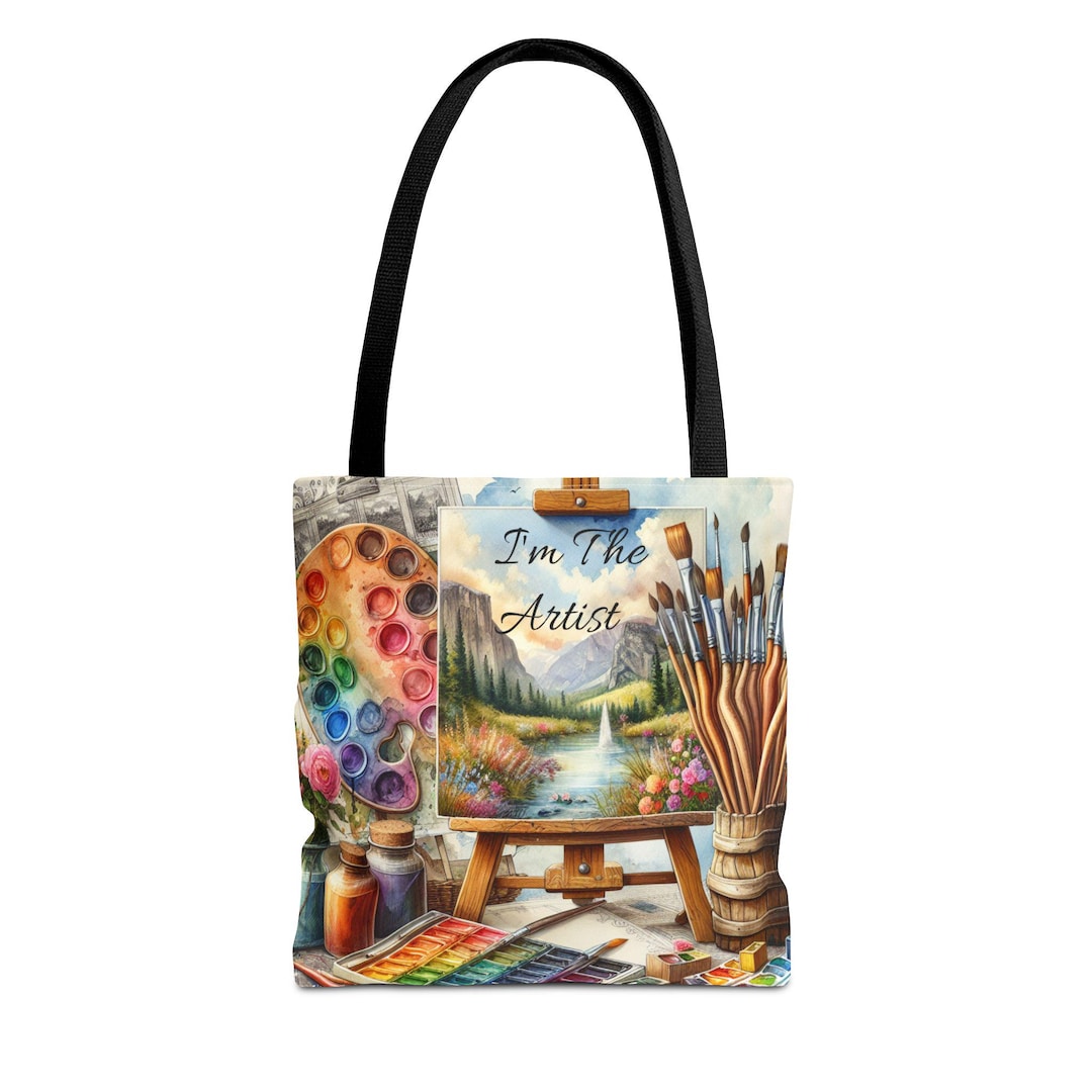 Artist Tote Bag, Watercolor Design With Palette and Brushes, Colorful ...