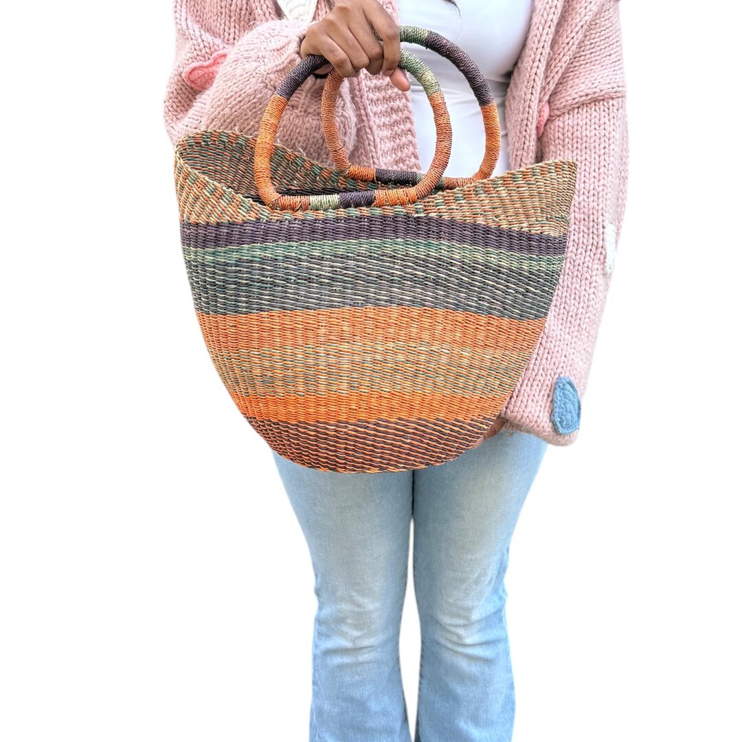 Handmade Medium Size, Shopping Basket, All Natural and Multicolor ...