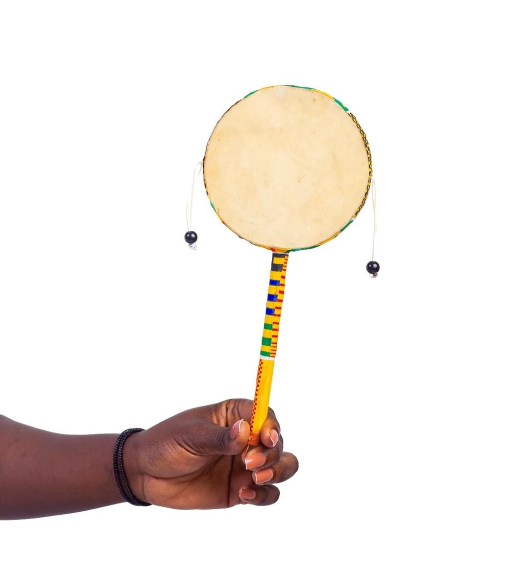 Handcrafted in Ghana Shake Rattle Hand Bell Drum African Kente Fabric ...
