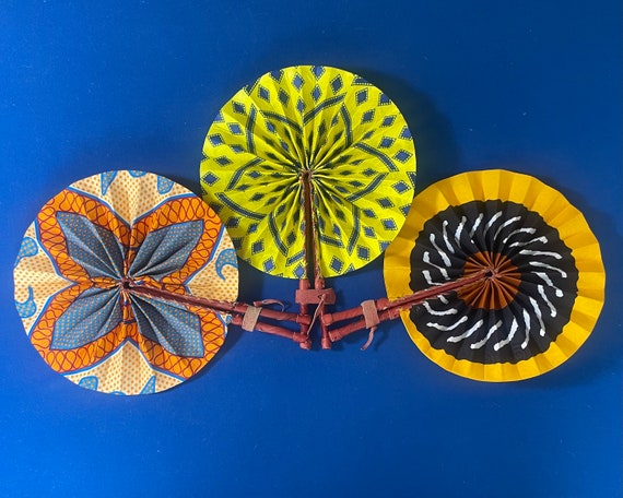 Hand Crafted African Fan Multi Color Leather Handle | Etsy