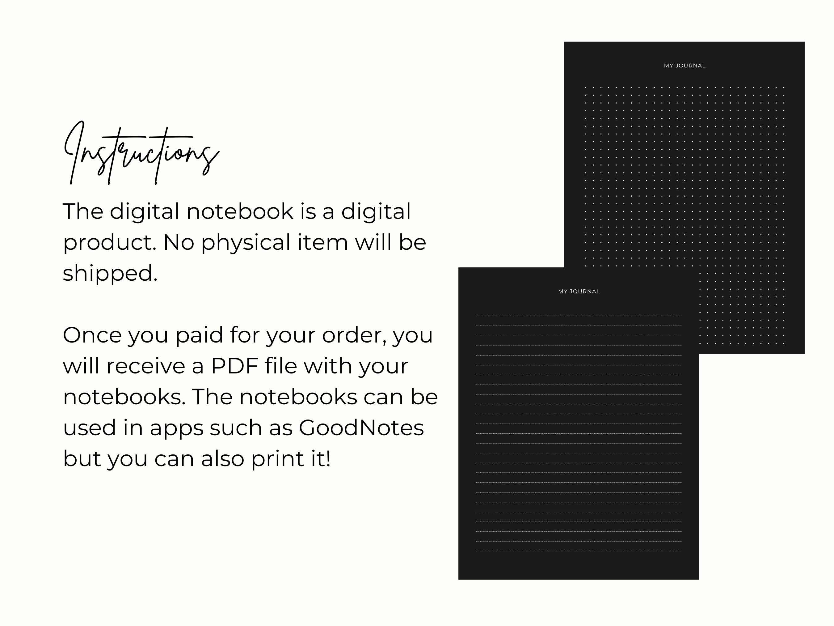 Digital Notebook Black Paper, Goodnotes Notebook Black, Dot Grid ...