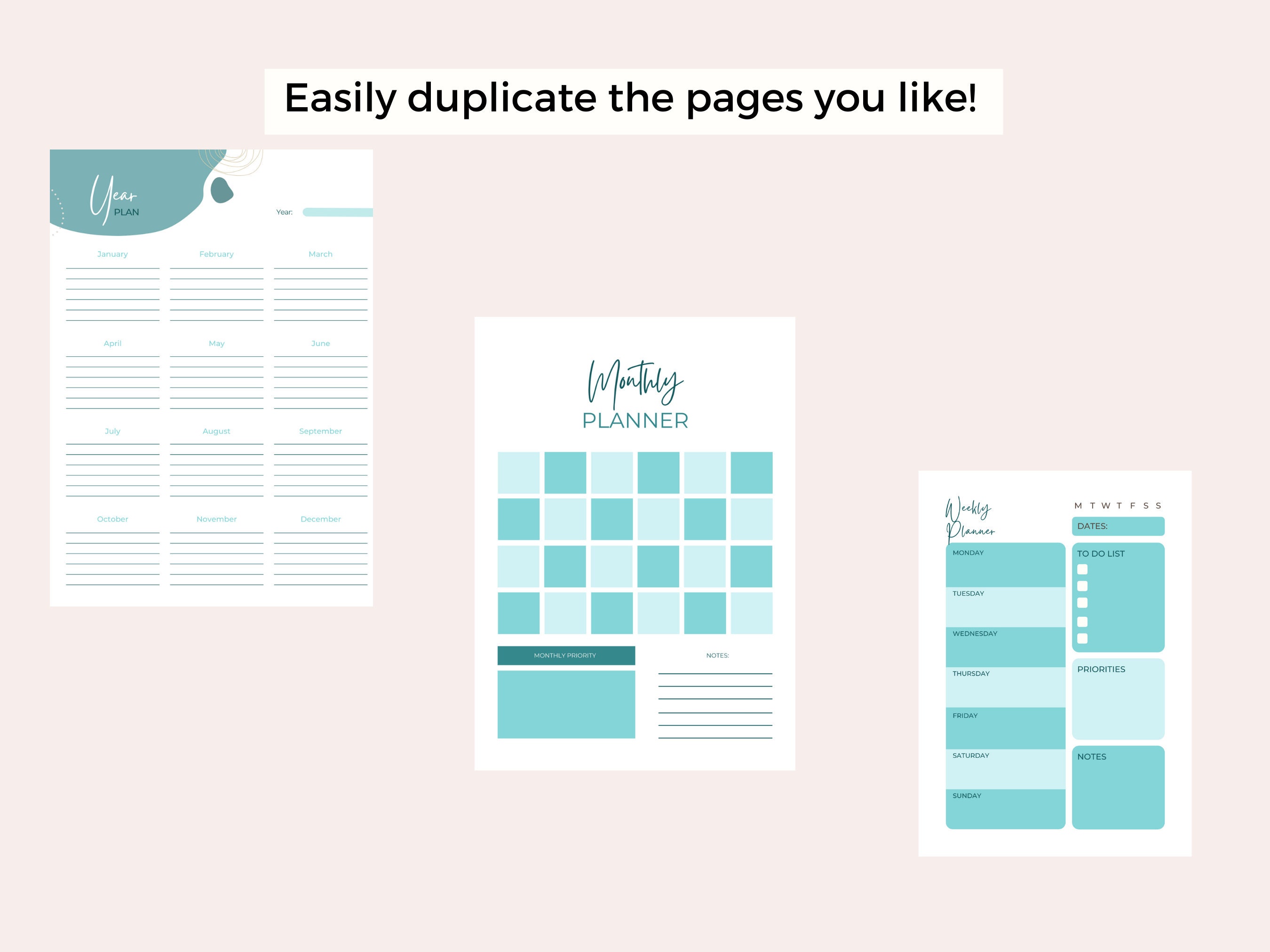 Undated Digital Planner, Printable Planner 2022, Blue Printable Planner ...