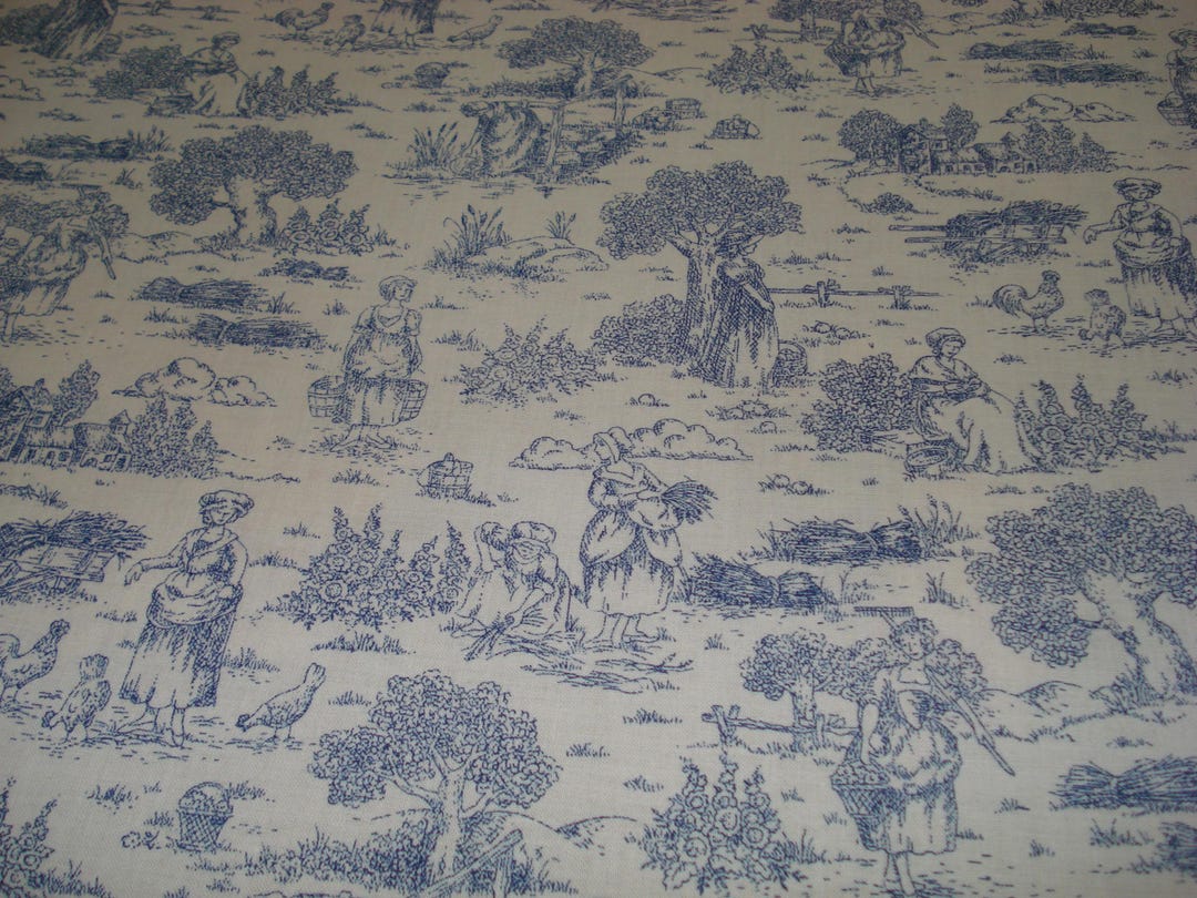Blue and White Toile Fabric/farm Scene/fabric Traditions/1998/n.t.t ...