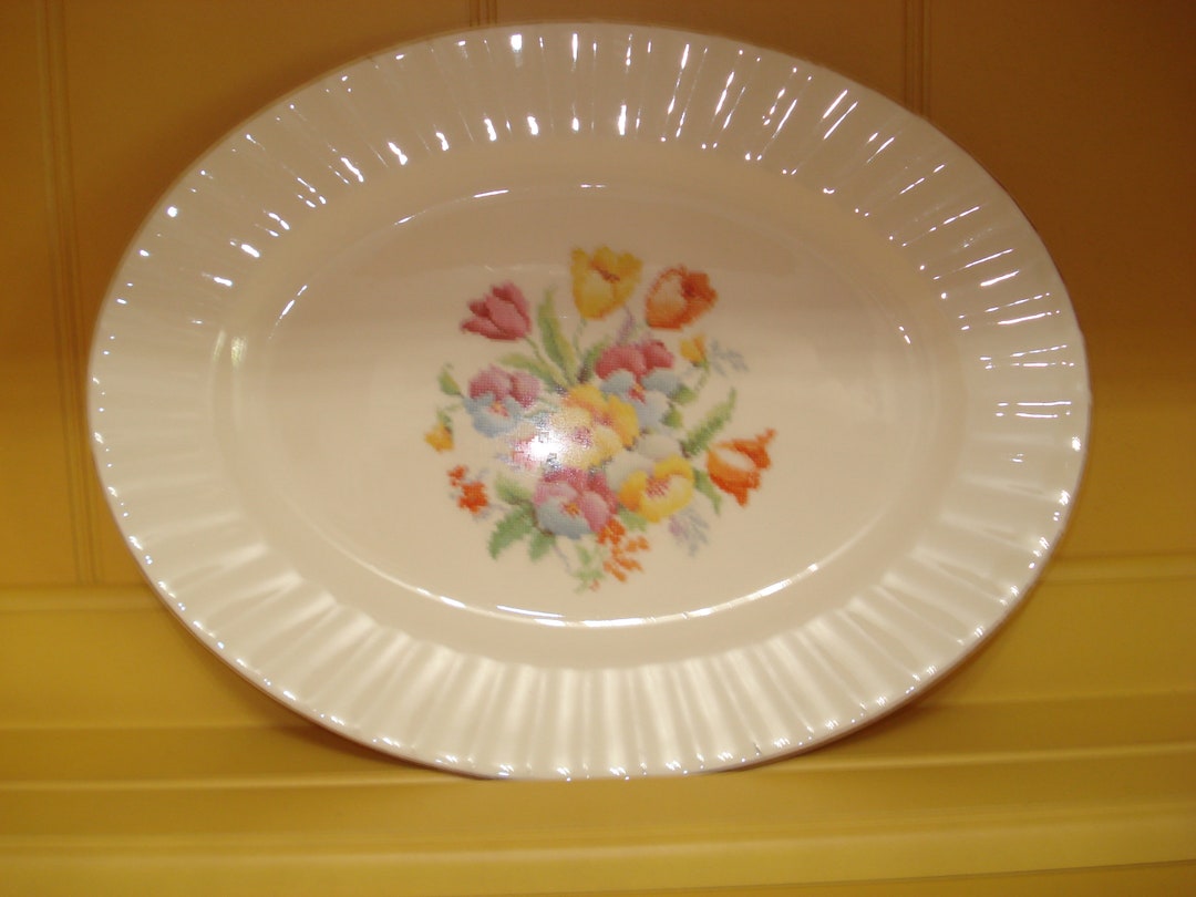 Vintage Edwin M. Knowles/cross Stitch Pattern Platter/rare/1930's/west ...