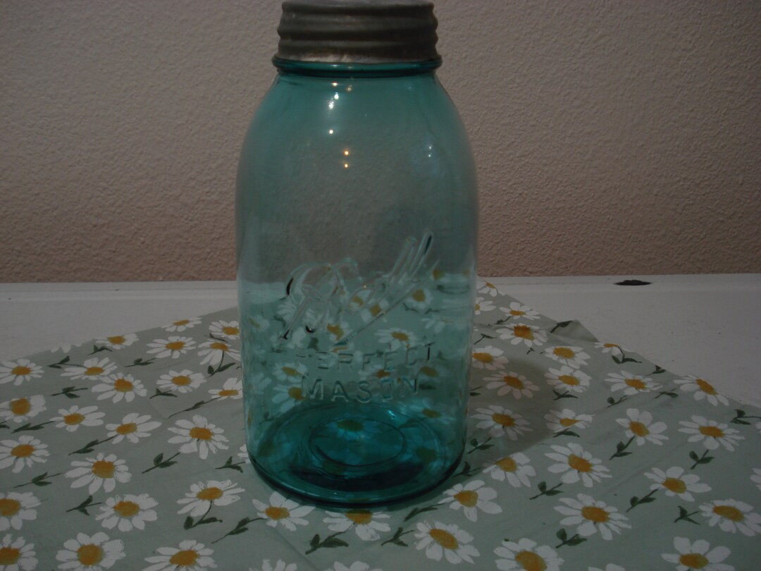 Ball Perfect Mason Jar/1900-1923/teal Blue/zinc Cap/nine Inches/usa - Etsy