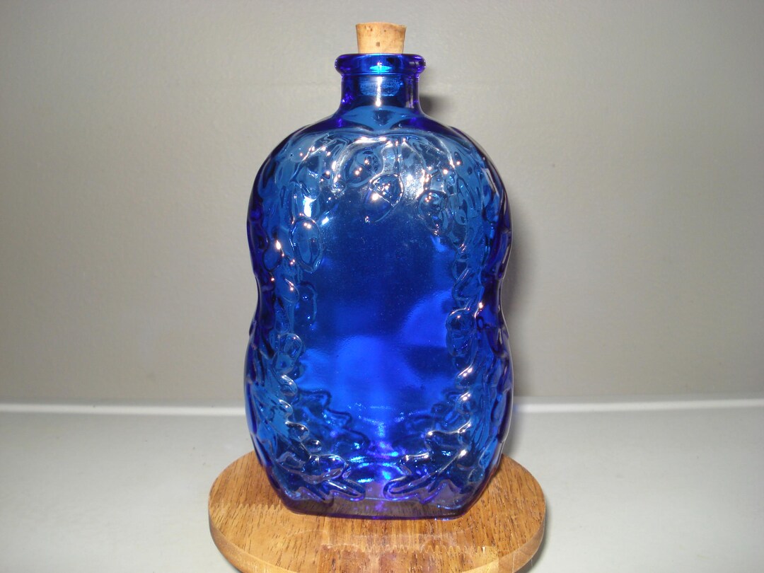 Blue Glass Bottle/pressed Acorn Designs/canada/1990's - Etsy