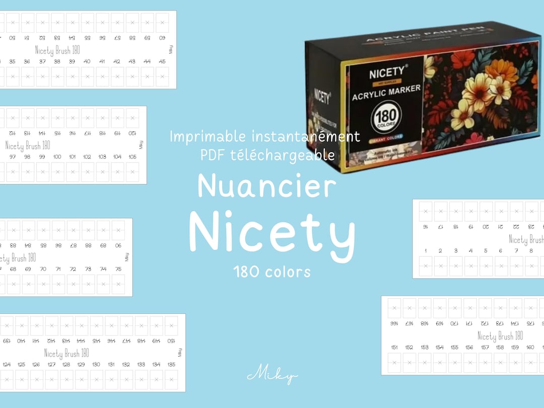 Blank Color Chart PDF Nicety Acrylic 180 Colors | Instant Download | Printable Acrylic Markers ...