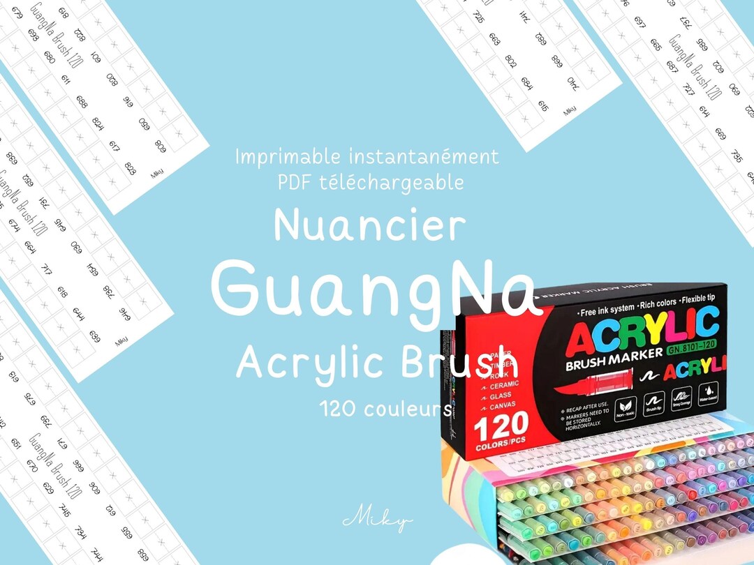 Guangna Acrylic Brush 120 Colors PDF Blank Color Chart | Instant ...